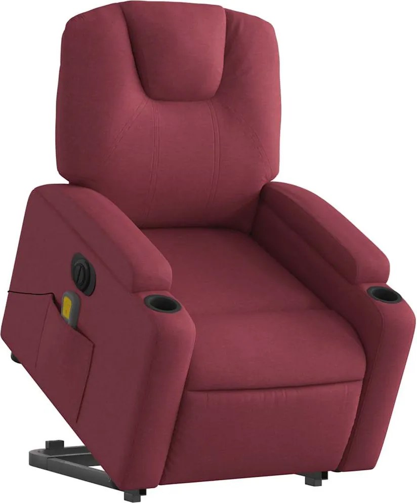 Elektrické zvedací masážní polohovací křeslo vínové textil 3204407