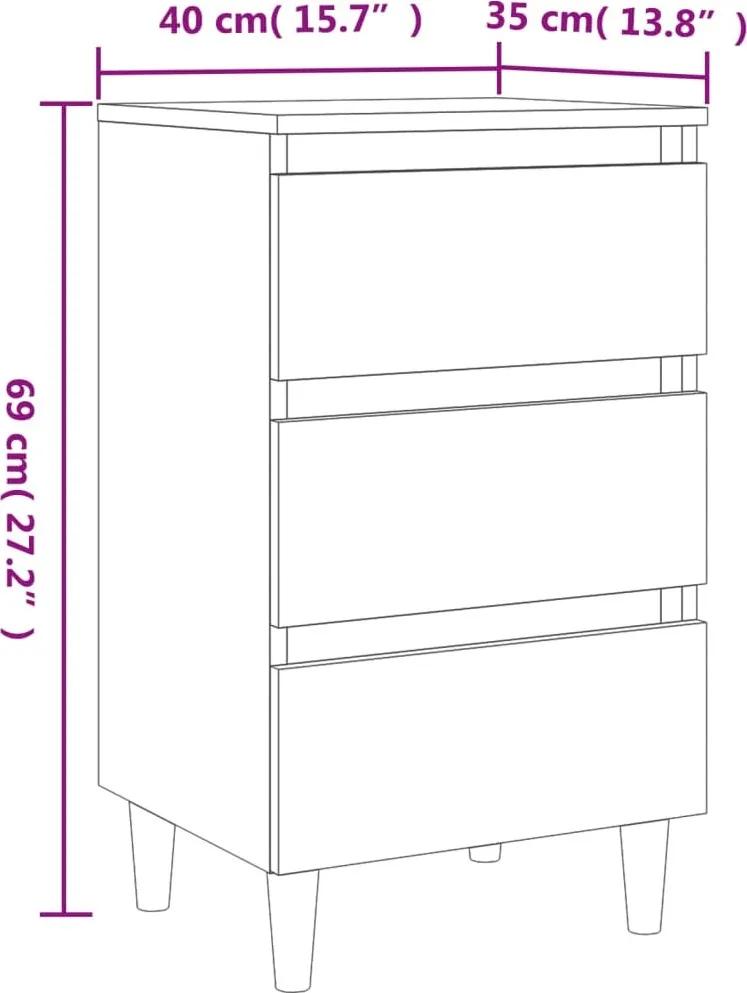 vidaXL Noční stolek s masivními dřevěnými nohami 40 x 35 x 69 cm [805895] Barva: bílá s vysokým leskem