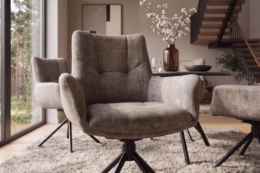Designová otočná židle Vondila taupe samet