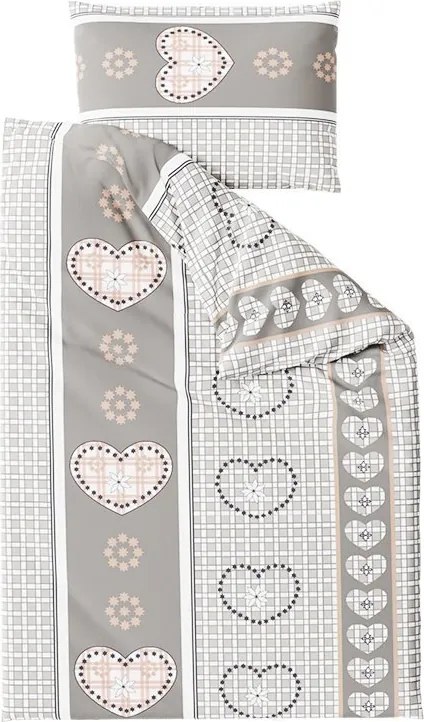 Krepové povlečení HEART RETRO POLY šedé Rozměr povlečení: 70 x 90 cm | 140 x 220 cm
