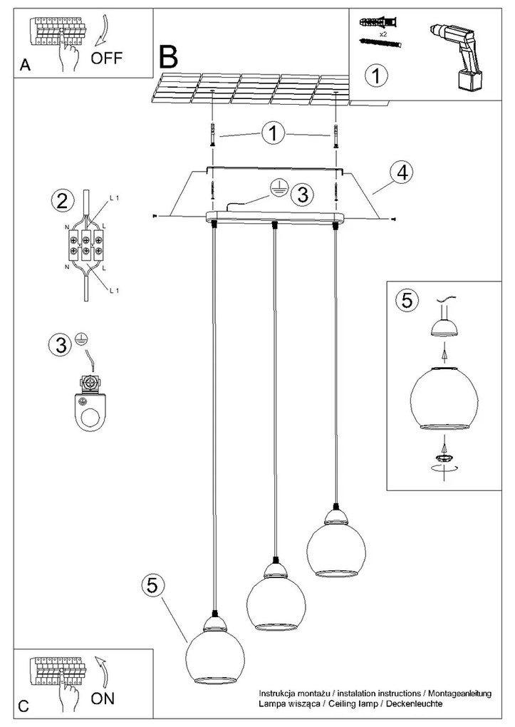 Sollux Lighting Závěsné svítidlo ALINO 3 Černá