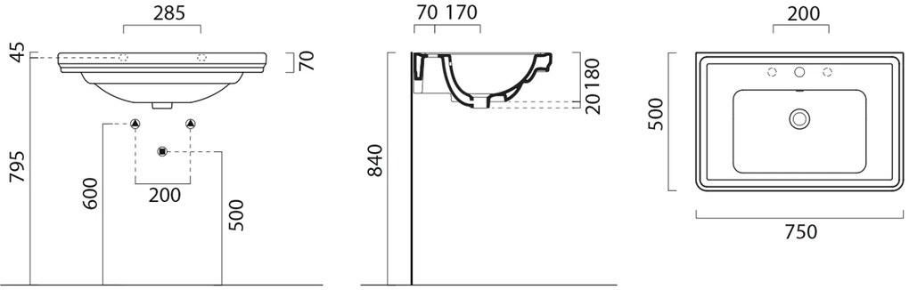 GSI CLASSIC keramické umyvadlo 75x50cm, bílá ExtraGlaze - 8787111