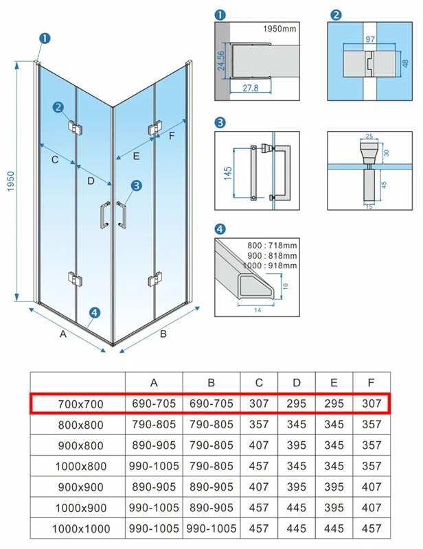 BPS-koupelny Čtvercový sprchový kout HYD-SK08A 70x70 zlatý/transparent - bez vaničky