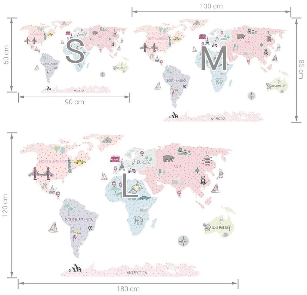 Samolepka na zeď Mapa M růžová