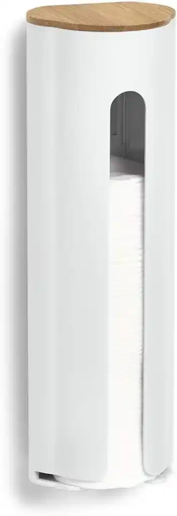 Zeller Present Zásobník na odličovací tampóny i sáčkovník, bílý, bambusové  víčko | BIANO