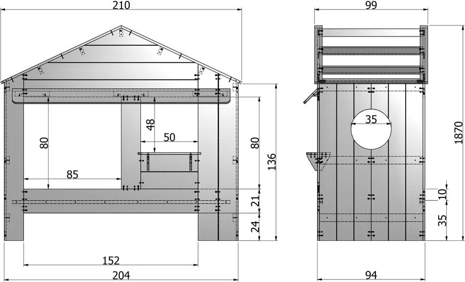 Bílá dětská postel z borovicového dřeva WOOOD Huisie