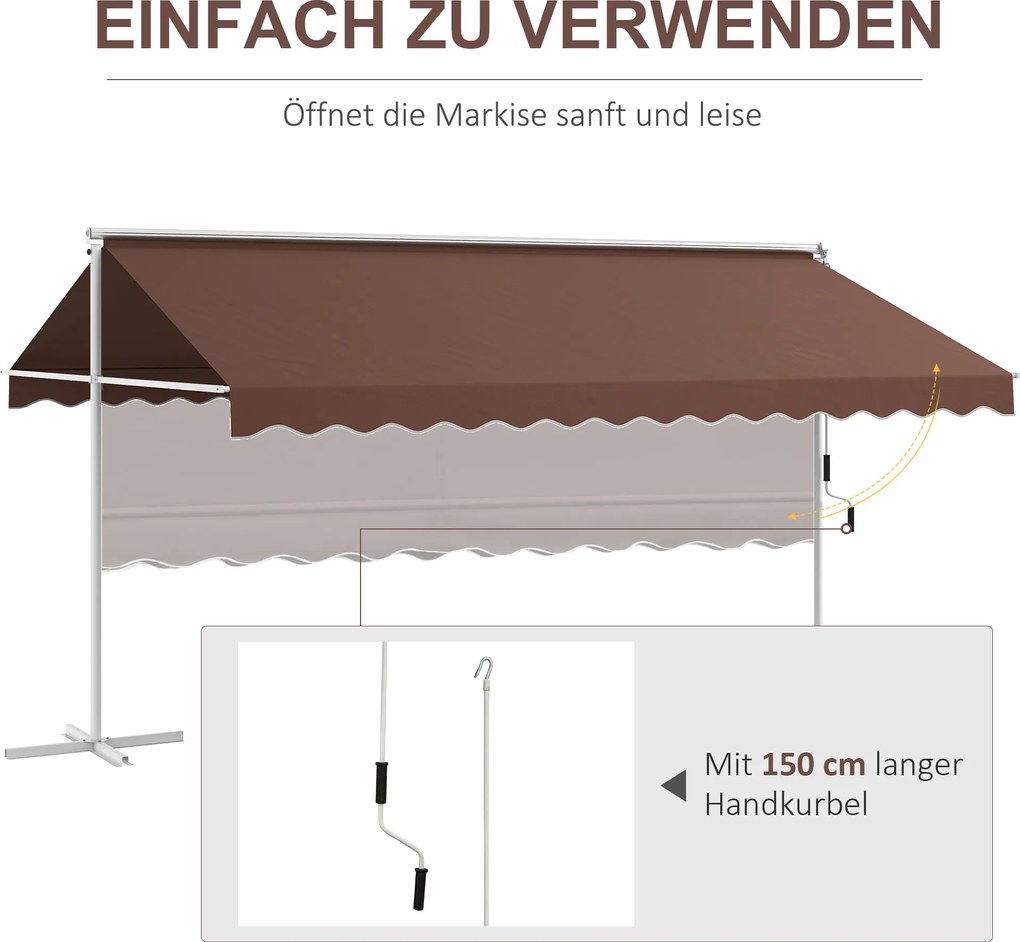 Outsunny volně stojící markýza 4,5x3,4 m zahradní markýza ruční klika výsuvný kryt terasy nastavitelná ochrana proti slunci polyester káva | Aosom