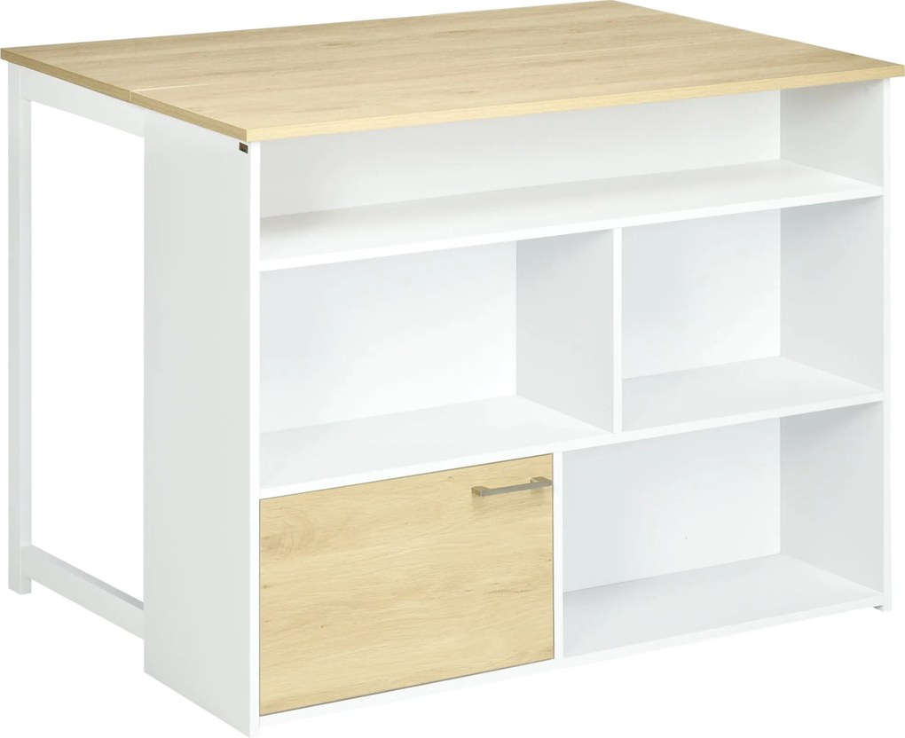 HOMCOM Rozkládací Barový Stůl s Sklopnými Křídly a Úložnými Prostory, 1 Dvéřmi pro Kuchyň a Jídelnu 116x79,5x91 cm Bílá | Aosom
