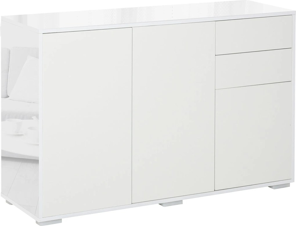 HOMCOM Obývací pokoj komoda se 3 dveřmi, 2 šuplíky a nastavitelnou vnitřní policí, úložný kabinet do kuchyně a ložnice, protiskluzová, 117x36x74 cm, v