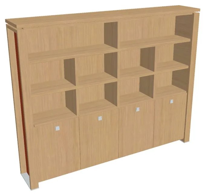 Vysoká skříň Verno+ S 260 x 46 x 210 cm, s regálem, dub světlý / oranžová