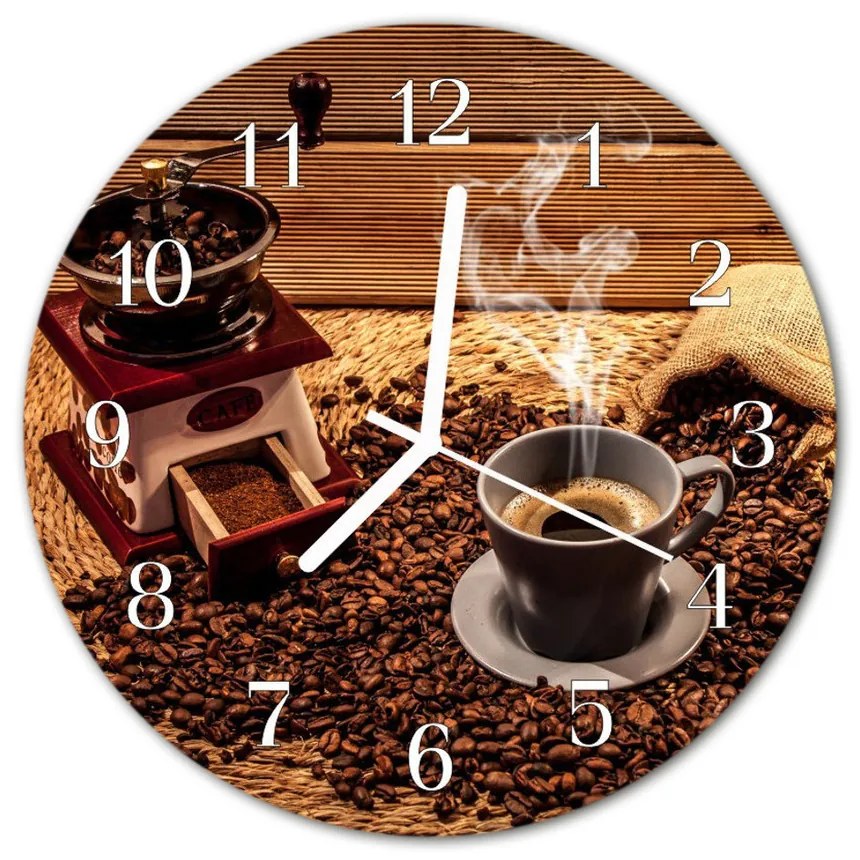 Nástenné skleněné hodiny Zrnková káva fi 30 cm