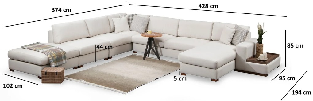 Rohová sedačka s integrovaným stolkem Bellona 428 cm béžová - levá