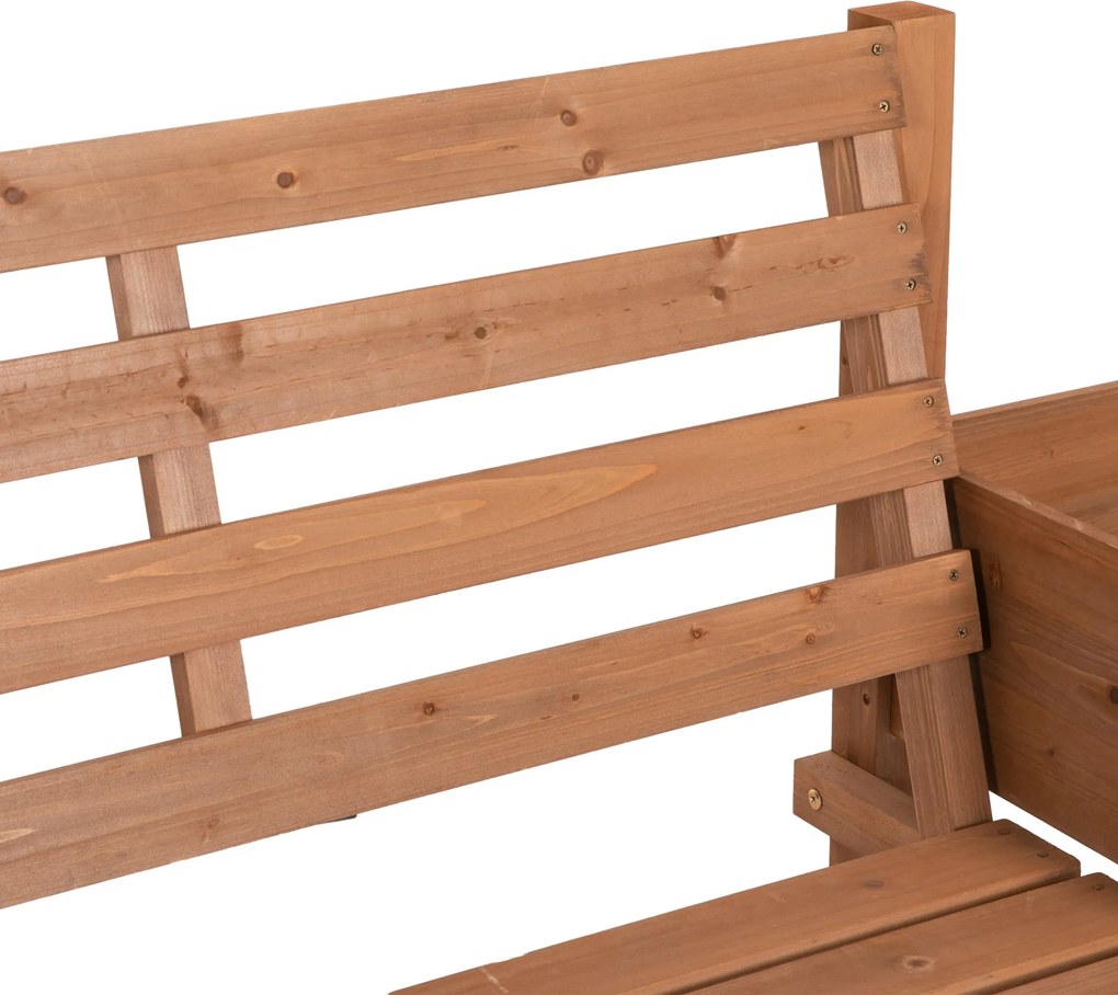 Zahradní lavička Outsunny, pro 2 osoby, dřevěná lavička s květináčem, vhodná do zahrady a na terasu, nosnost až 240 kg, 184 x 59 x 95 cm, tmavě hnědá