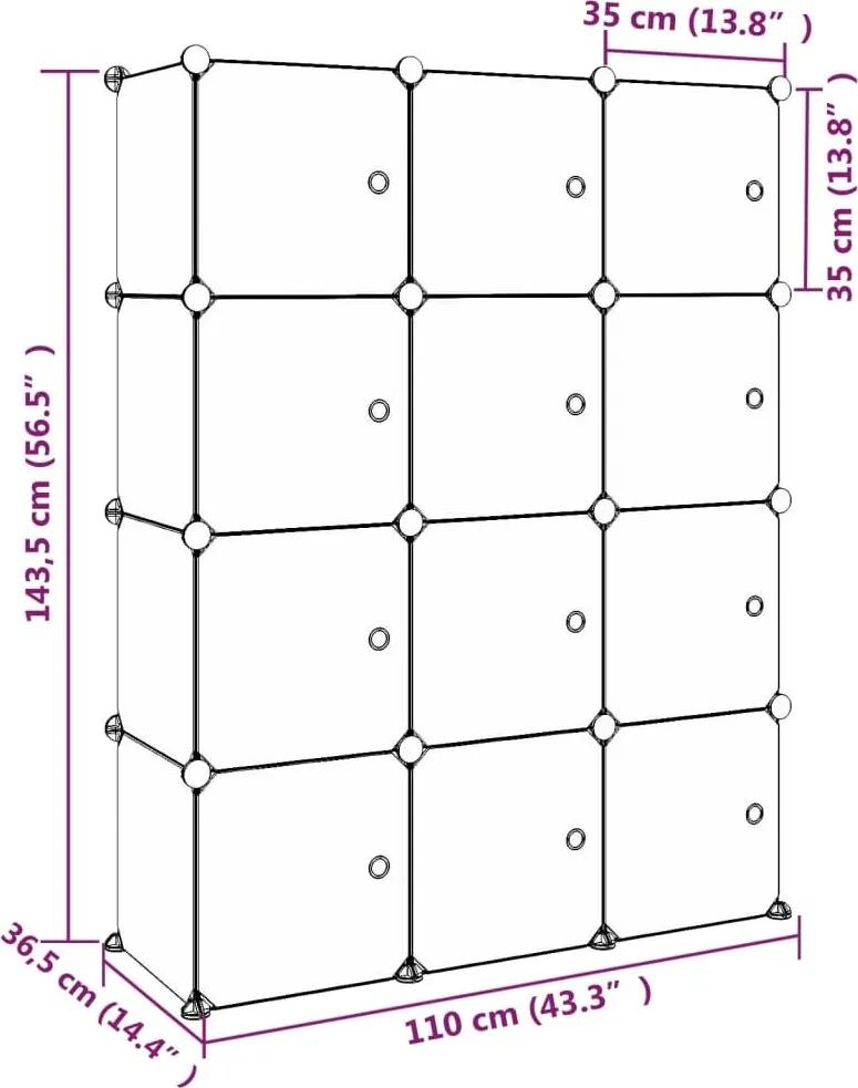 vidaXL Dětská modulární skříň s 12 úložnými boxy PP [340579] Barva: Zelená
