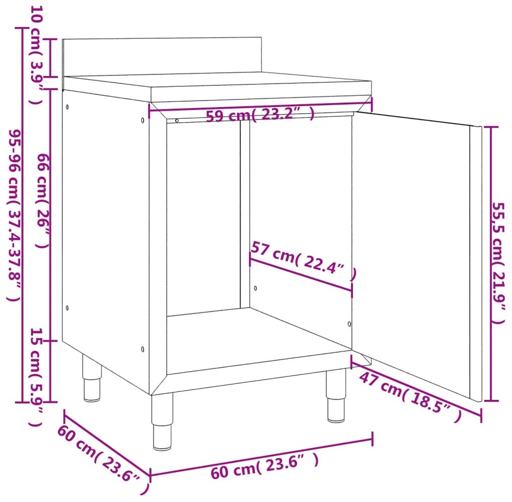 vidaXL Marketos Gastro pracovní stůl se skříňkou 60 x 60 x 96 cm nerezová ocel