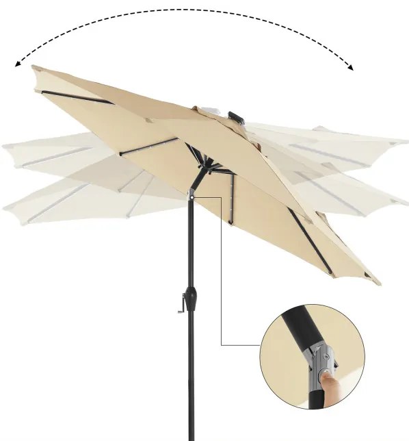 Sonnenschirm mit LED-Solar-Beleuchtung beige