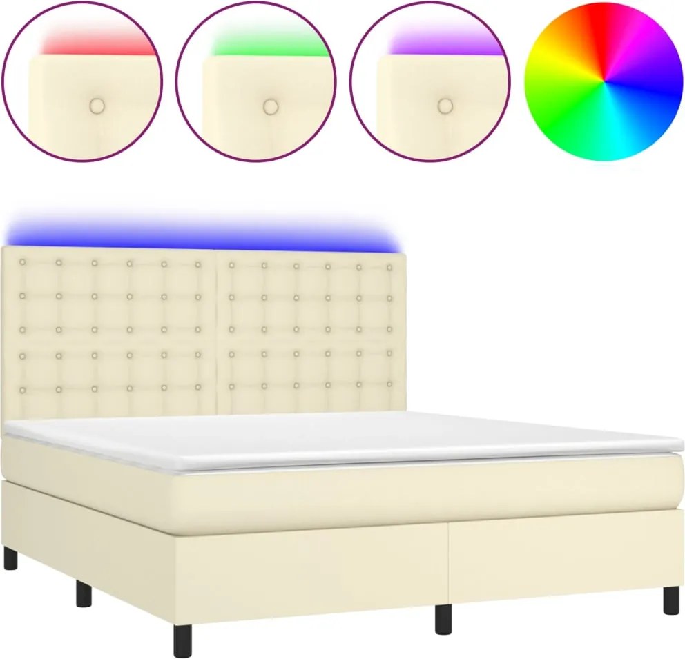 Box spring postel s matrací a LED krémová 160x200 cm umělá kůže 3135953