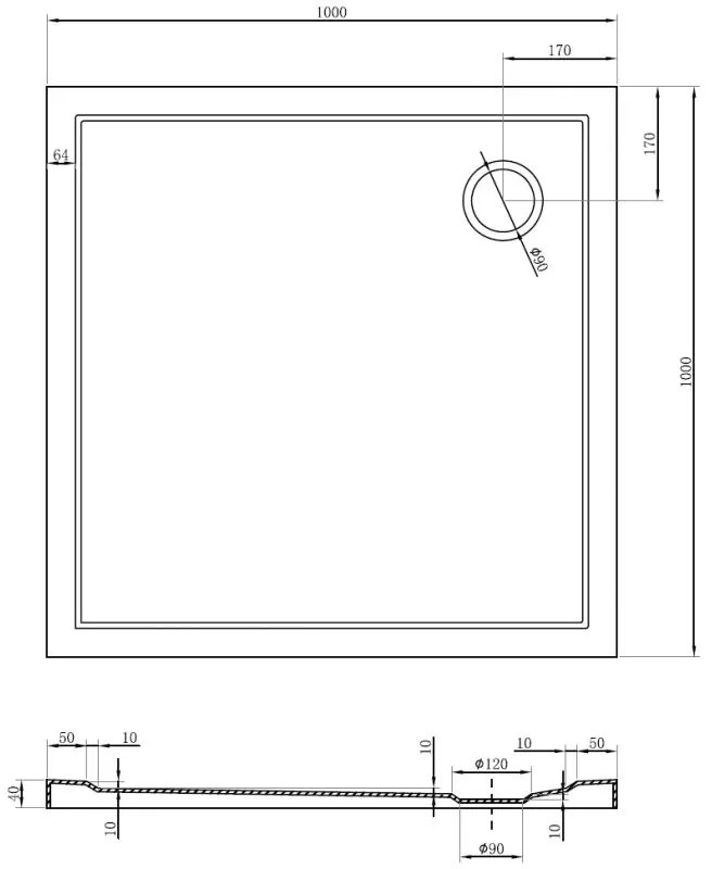 Mexen Flow, čtvercová sprchová vanička slim 100 x 100 cm, bílá lesklá, 46S101010