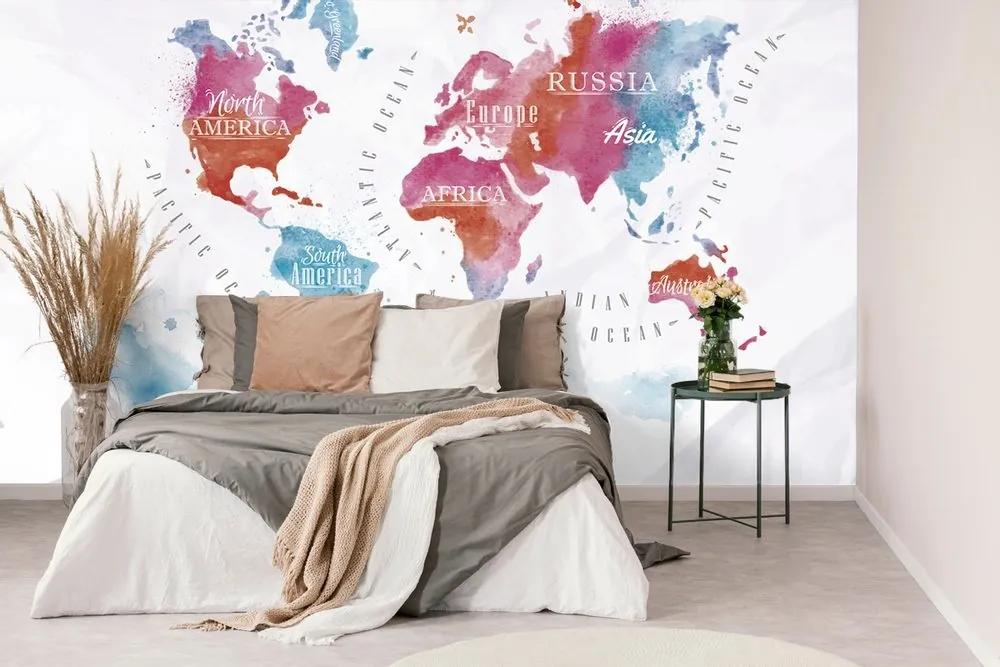 Samolepící tapeta akvarelová mapa světa - 300x200 cm