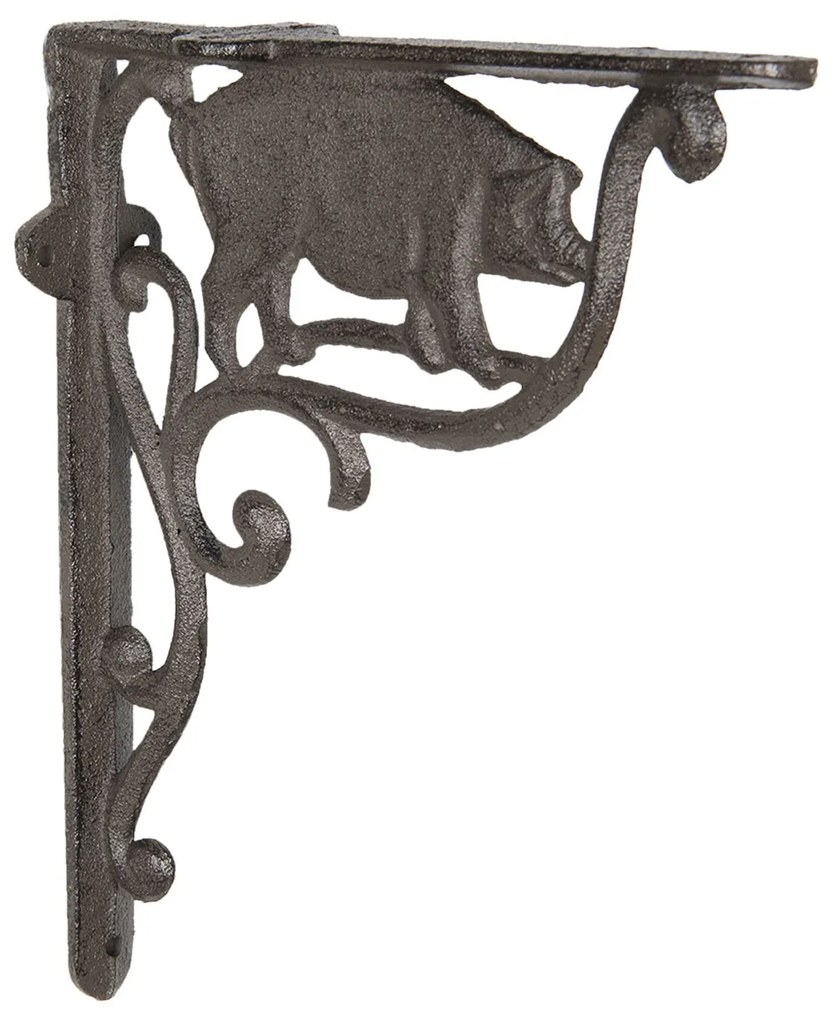 Hnědá litinová policová konzole Prase - 20*20*4 cm