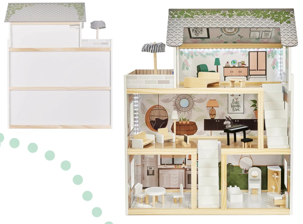 Creative Corner Dřevěný domeček pro panenky LULILO FLORO boho LED
