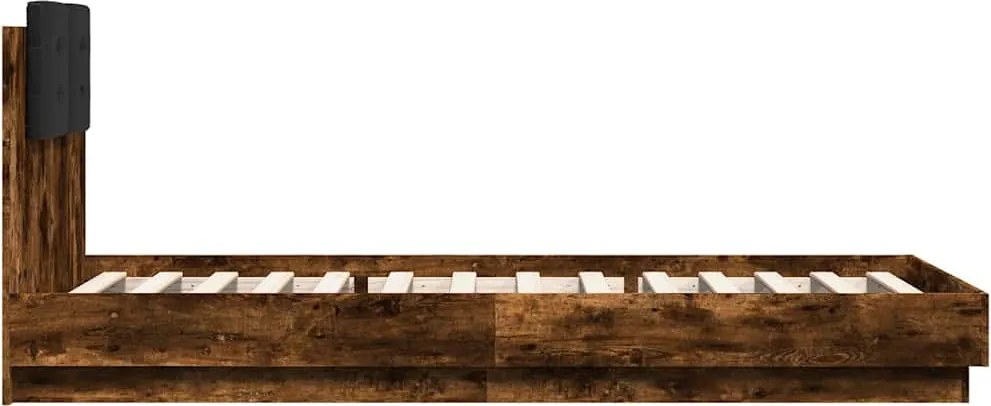 Rám postele s čelem a LED osvětlením kouřový dub 90 x 200 cm 3210035