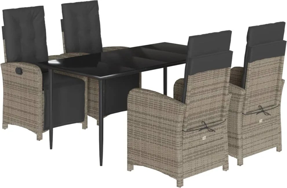 5dílný zahradní jídelní set s poduškami šedý polyratan 3212559