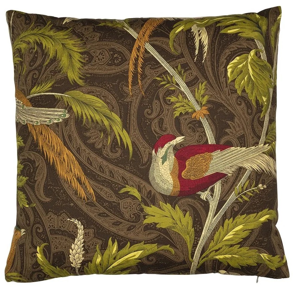 Hnědý čtvercový polštář s ptáčky Paisley bird taupe - 45*45*10cm