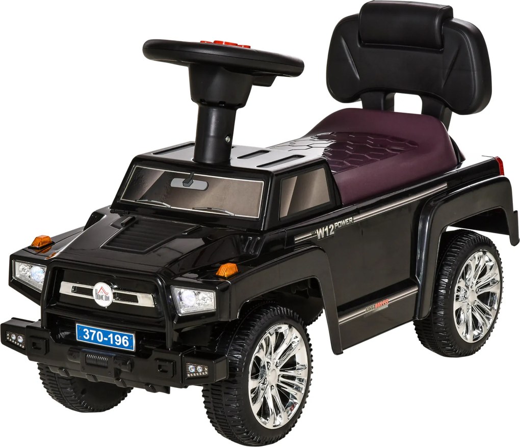 HOMCOM Dětský Off-Road Auto pro Jízdu, Auto s Osvětlením a Hudbou, Věk 18-36 Měsíců, 68x30,5x41,5cm, Černé