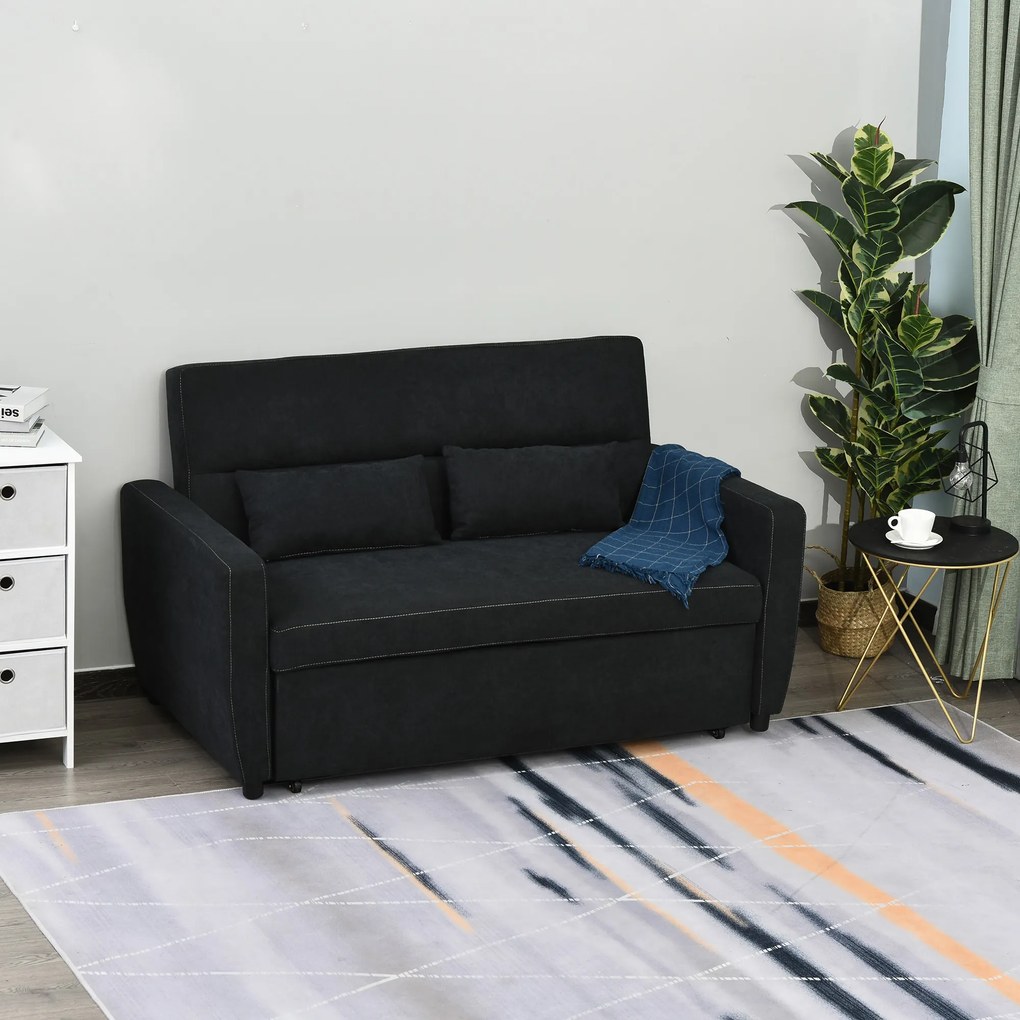 HOMCOM Rozkládací pohovka 2místná s funkcí spánku nastavitelný úhel látková pohovka černá 148 x 82 x 89 cm do obývacího pokoje | Aosom.de