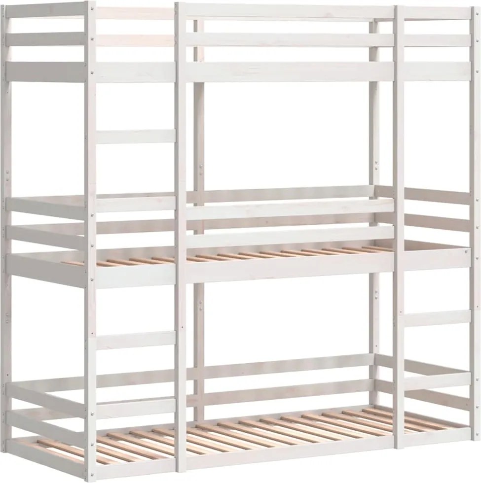 Třípatrová postel bílá 90 x 190 cm masivní borové dřevo 3284258