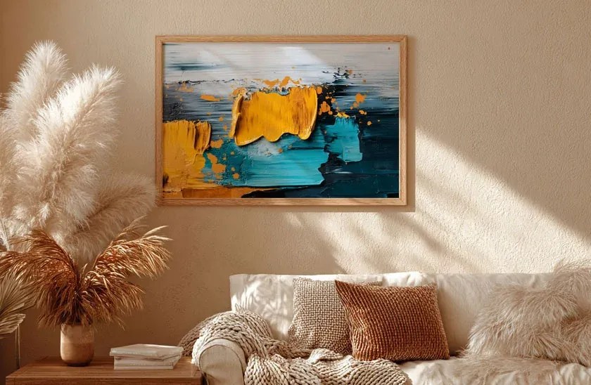 Zlatý kontrast - obraz - Moderní abstrakce s tyrkysovou energií 35A - A3 – 297 × 420 mm - 259 Kč
