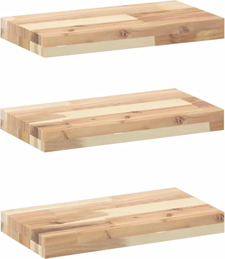 Plovoucí police 3 ks 60 x 20 x 4 cm neošetřené akáciové dřevo 3279421