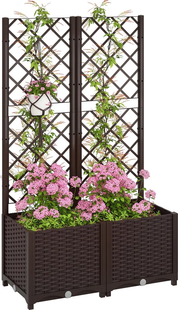 Outsunny Velký venkovní květináč s mřížkou a drenážními otvory pro popínavé rostliny, stojan pro zahradu, terasu 80x40x135 cm Hnědý | Aosom