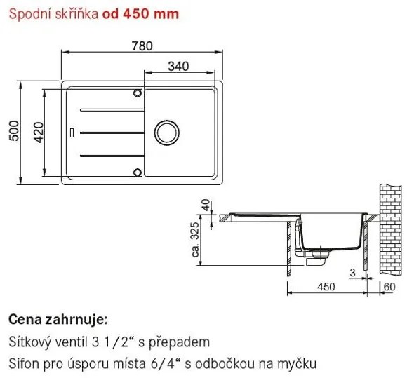 Franke Basis BFG 611-78 Granitový dřez s odkapem oboustranné provedení, 78x50cm, sahara, 114.0285.184