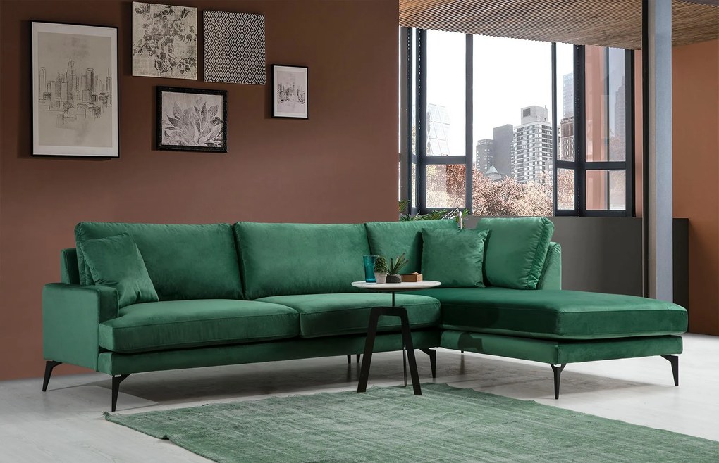 Hanah Home Rohová pohovka PAPIRA tmavě zelená pravý roh 560ARE1170