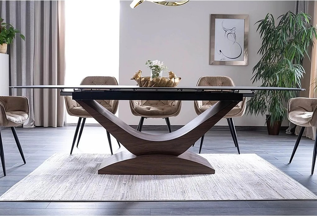 Jídelní rozkládací stůl Dolce 180/240 cm keramika šedý mramor/ořech