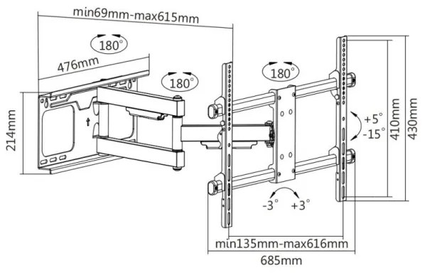 MK FLORIA MKF-20DP646 - Nástěnný držák na TV s kloubem 80" černá