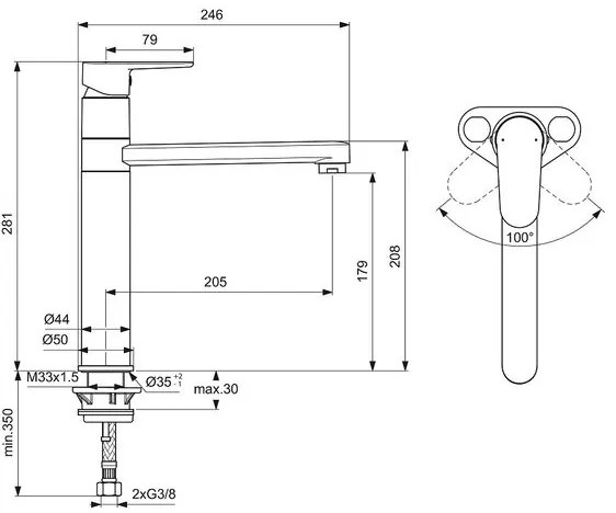 Ideal Standard Cerafine O Dřezová otočná baterie, chrom BC501AA