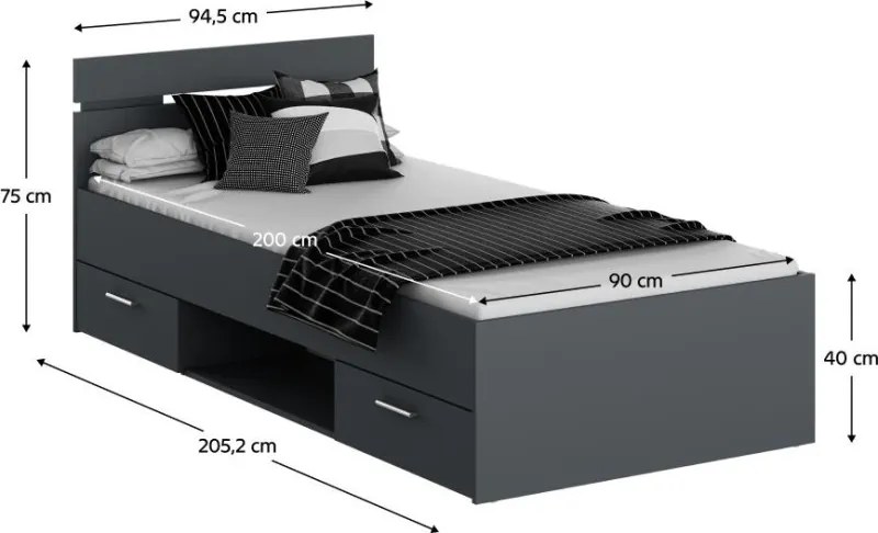 Postel MICHIGAN NEW 90x200, grafit, Kondela 0000373277