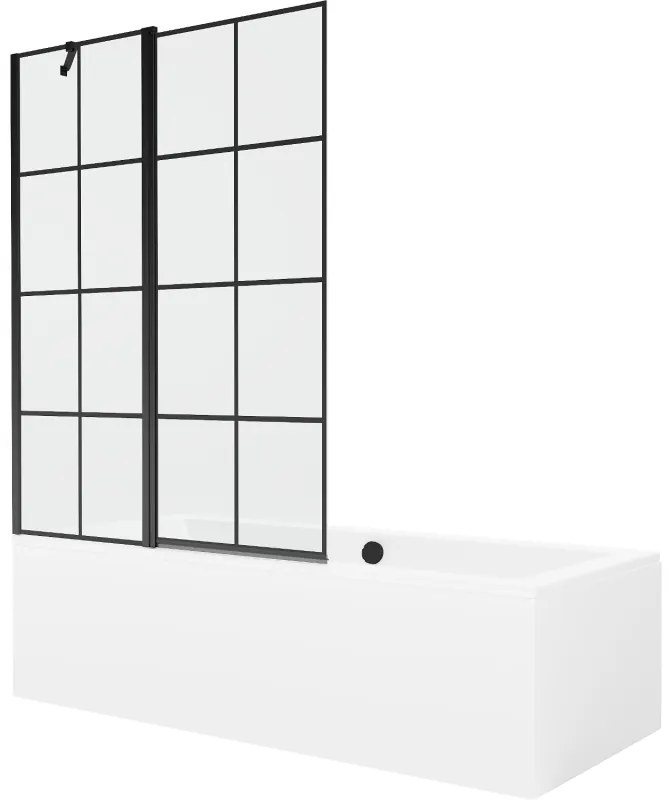 Mexen Cube obdélníková vana 170 x 80 cm s pláštěm 1-křídlovou zástěnou 120 cm, Černý vzor - 550517080X9412117077