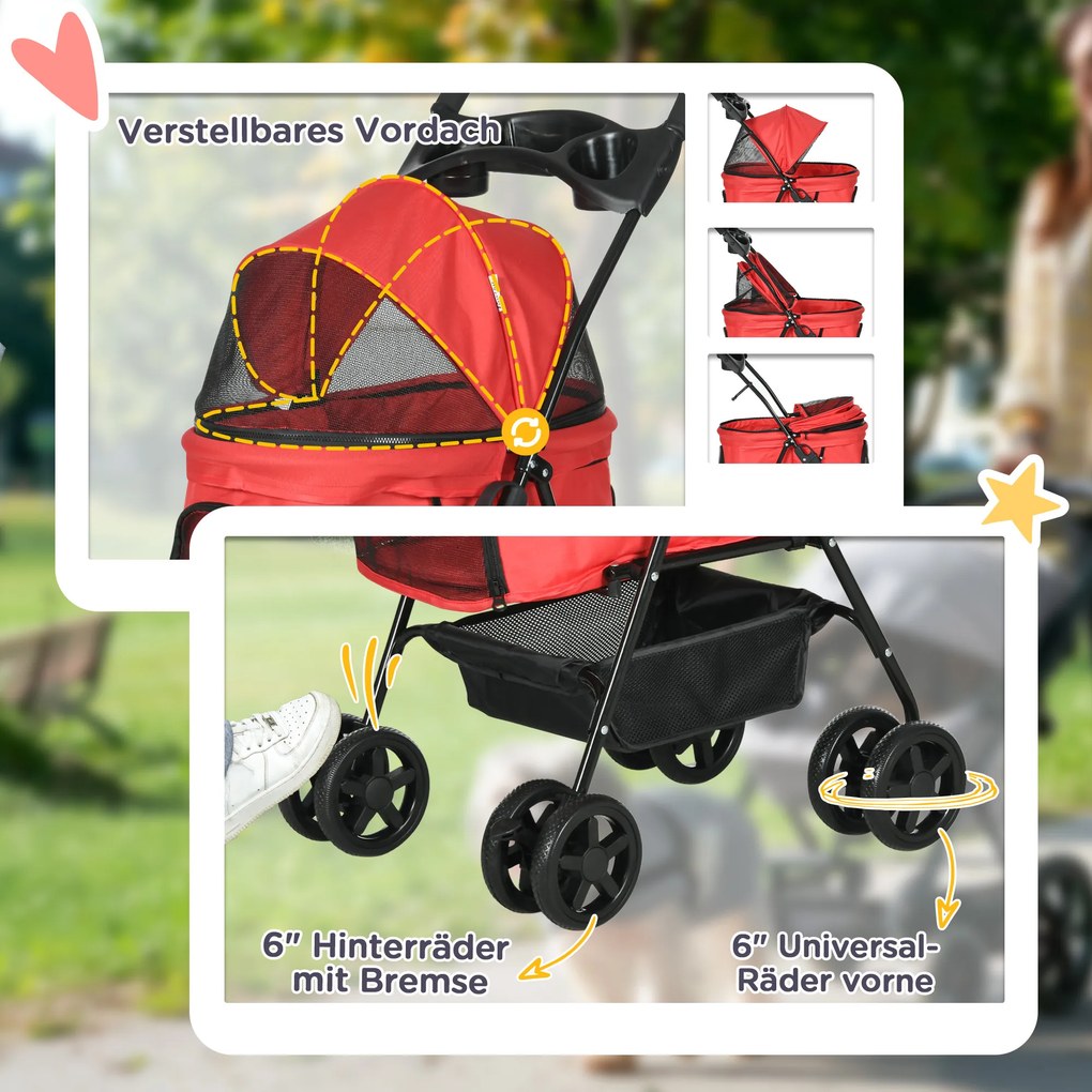 PawHut Dog Buggy skládací Oxford Red 67x45x96cm Malí psi a kočky