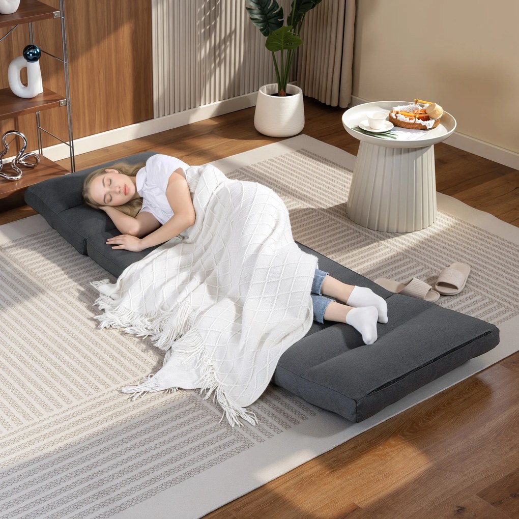 HOMCOM Sedací pytel s funkcí postele, sklápěcí opěrka, skládací, do 120 kg, 70 x 72 x 56 cm, tmavě šedá