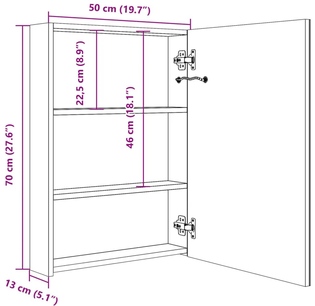 vidaXL Marketos LED koupelnová skříňka se zrcadlem 50 x 13 x 70 cm