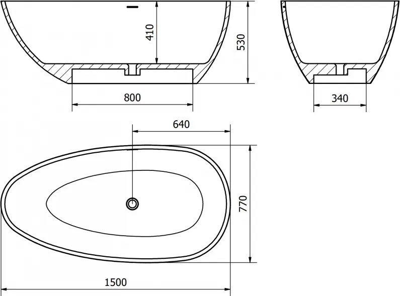 Mexen Imola, volně stojící vana z konglomerátu 160 x 81 cm, betonová matná, 57281608061