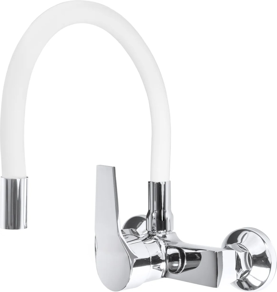 Gamma Flex, nástěnná dřezová baterie s elastickým ramenem, bílá-chromová, GMA-BFXS-WH