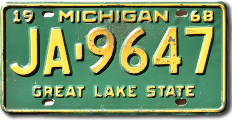 Americká SPZ Michigan 1968 Green Great Lake JA-9647