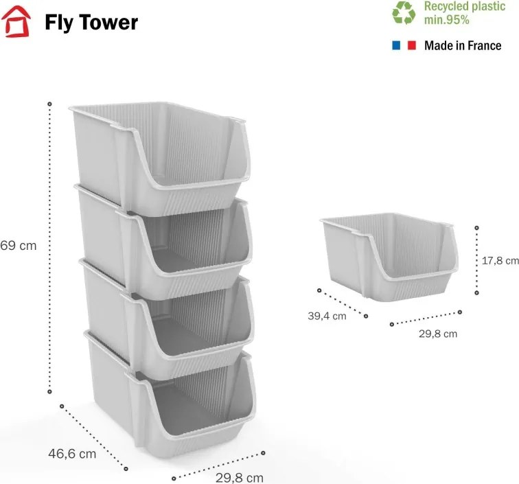 SUNDIS Sada 4 úložných boxů - FLY TOWER - bílá