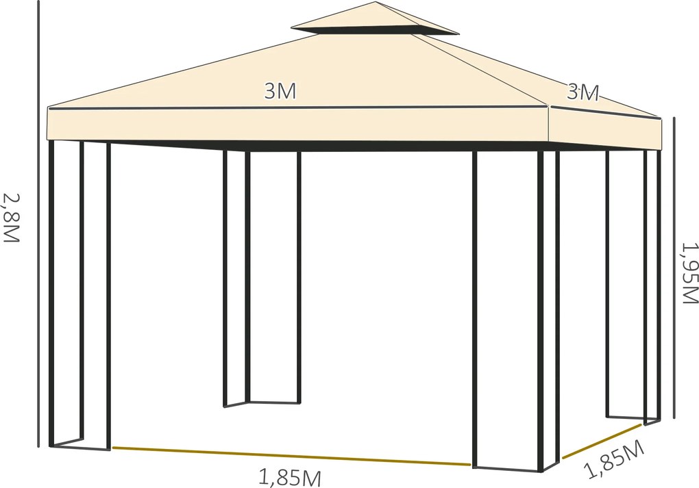 Outsunny Luxusní pavilon 3x3 m zahradní pavilon s dvojitou střechou Párty stan s bočními panely Zahradní stan Marquee Pagoda Beige