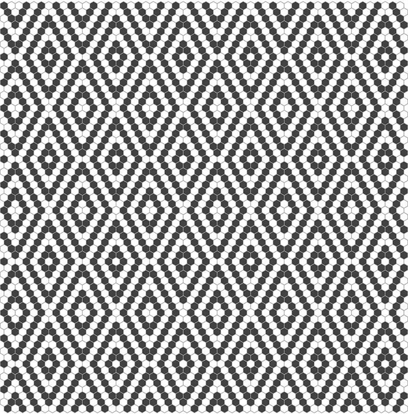 Hisbalit Skleněná mozaika bílá; černá; černo-bílá Černobílá Mozaika FLAMENCO 2,3x2,6 (33,3x33,3) cm - HEXFLM